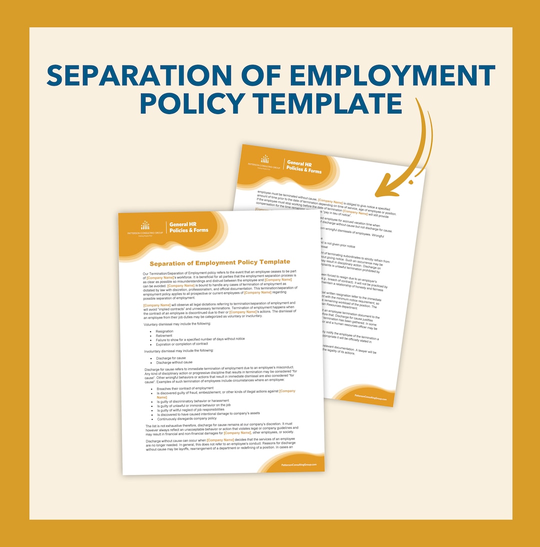 Customizable Separation of Employment Policy Template Digital Download ...