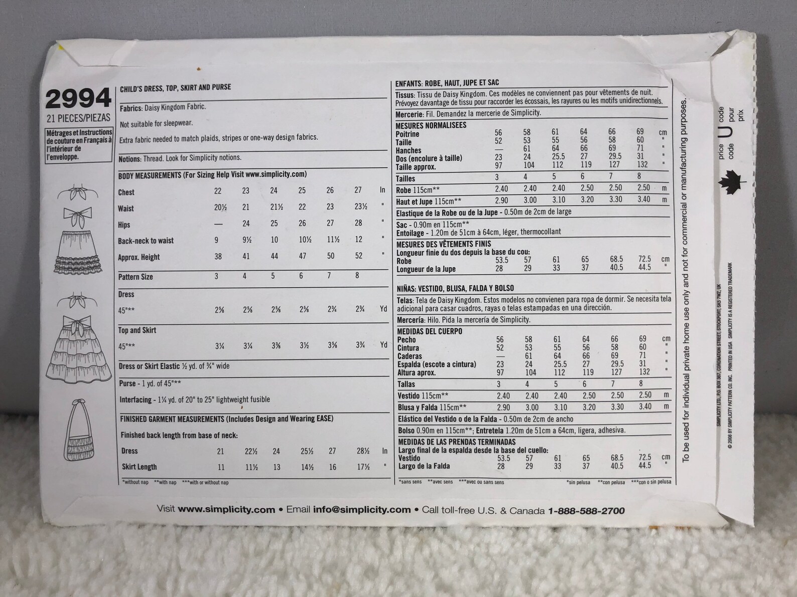 Simplicity 2994 Daisy Kingdom Child’s Dress Top Skirt Purse Pattern ...