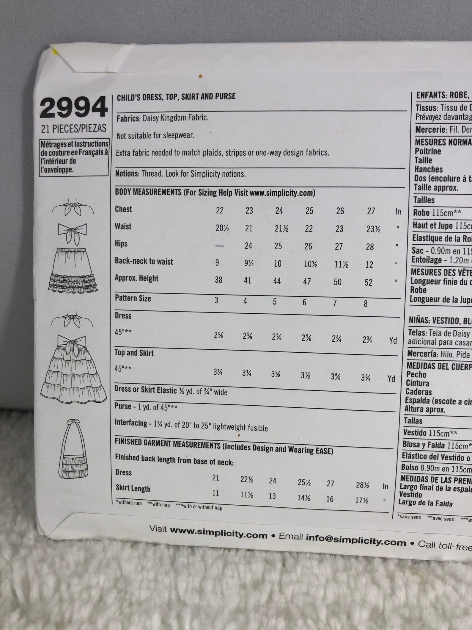 Simplicity 2994 Daisy Kingdom Child’s Dress Top Skirt Purse Pattern ...