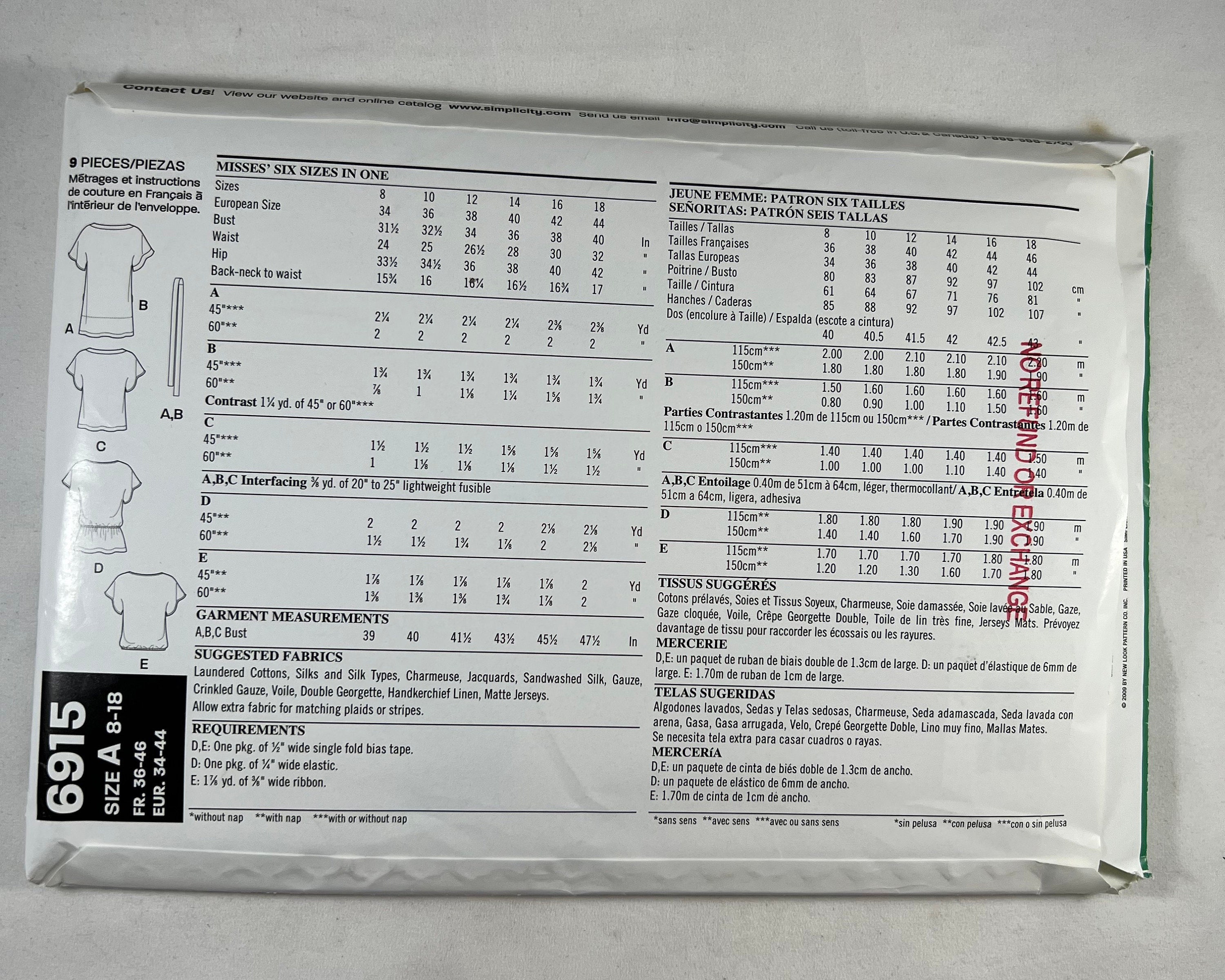 New Look 6915 UNCUT Misses Sizes 8-18 Top Sewing Pattern - Etsy