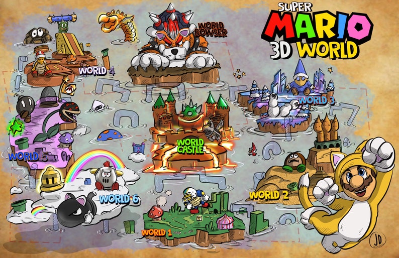 Mario 3D World Map - Etsy