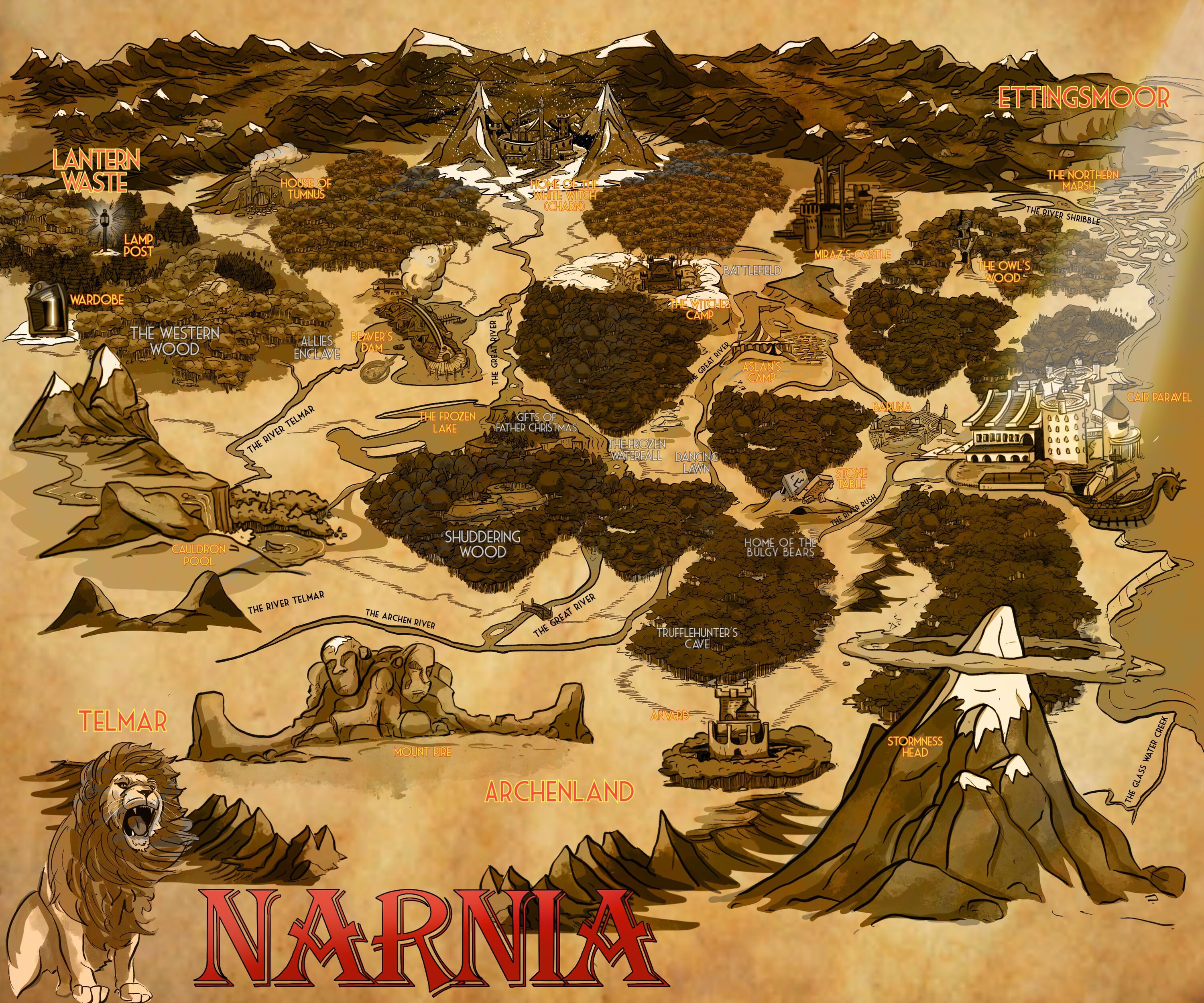 Narnia: Mapa de Narnia versión Aslan | Etsy