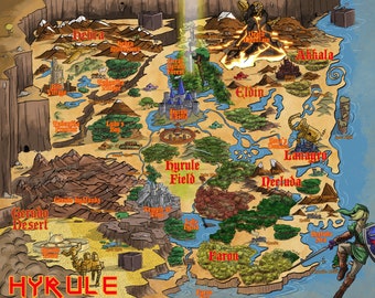 Illustrated Hyrule Map the Legend of Zelda - Etsy