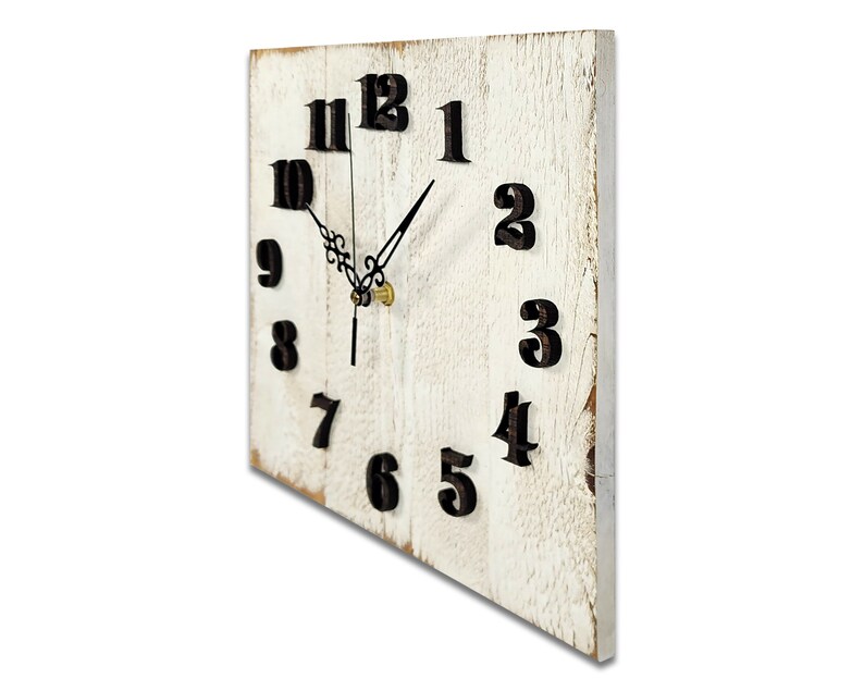 White Wooden Farmhouse Clock: Raised Oak Numbers, Distressed Finish - Etsy