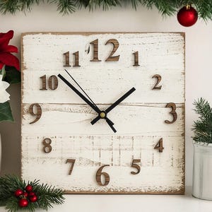 White Wall Clock Distressed White Painted Wood, Rustic Cedar, Oak ...