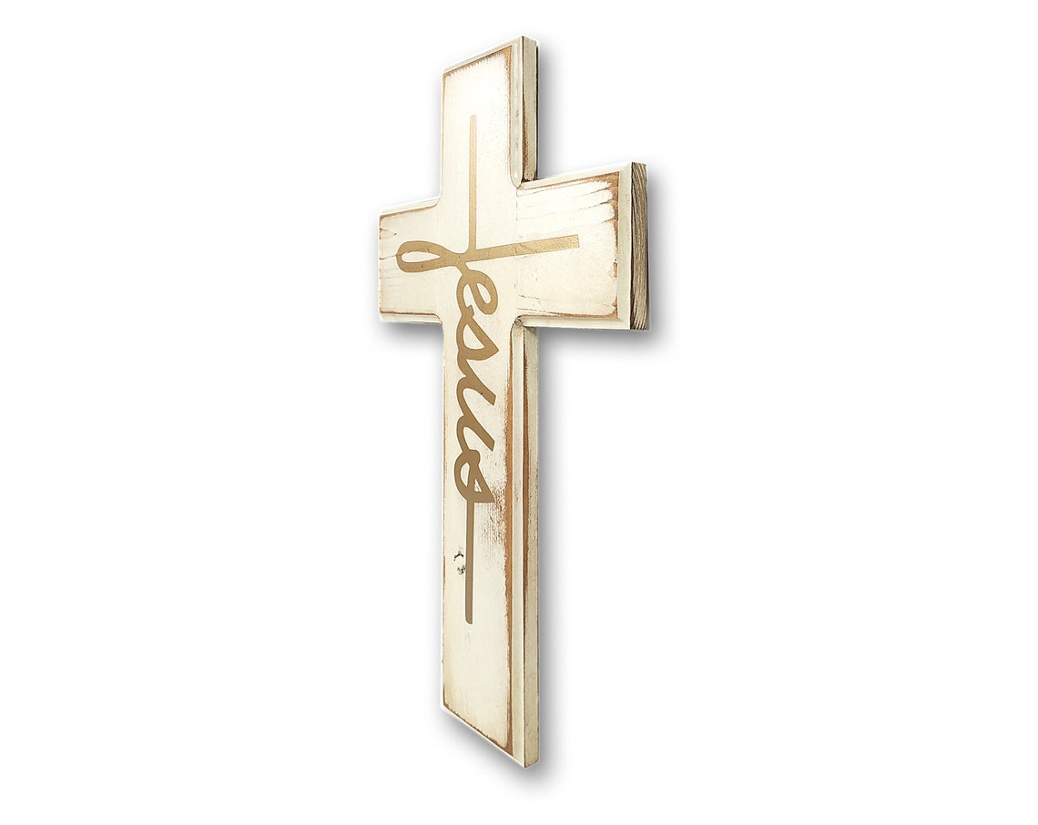 Wooden Cross With Jesus Motif in Gold. Distressed Weathered - Etsy