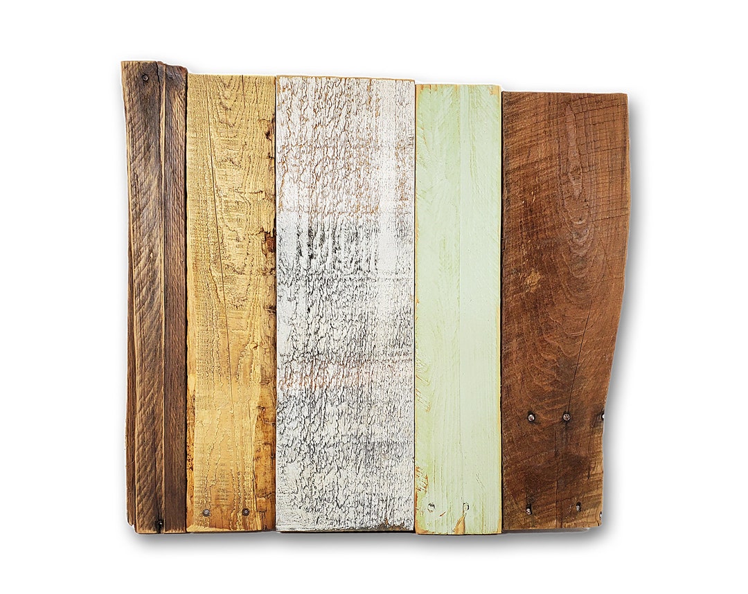 Reclaimed Pallet Wood Wall Art, Distressed White Barnwood With Natural ...
