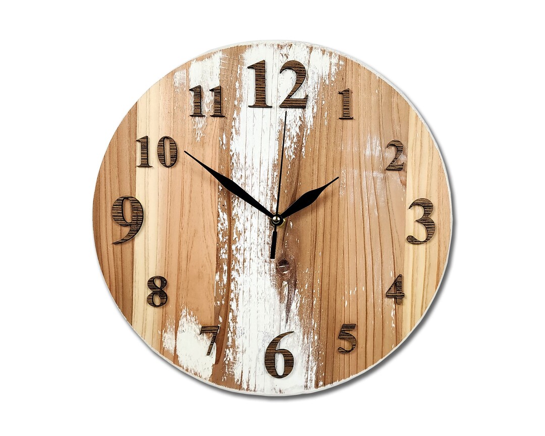 Wooden Clock, Heavily Distressed 12 Diameter Recycled Pine With Raised ...