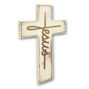 Wooden Cross With Jesus Motif in Gold. Distressed Weathered Painted ...