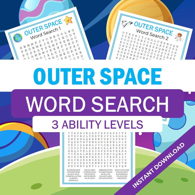 Outer Space Word Search Puzzle: Printable Kids' Activity (PDF Download ...