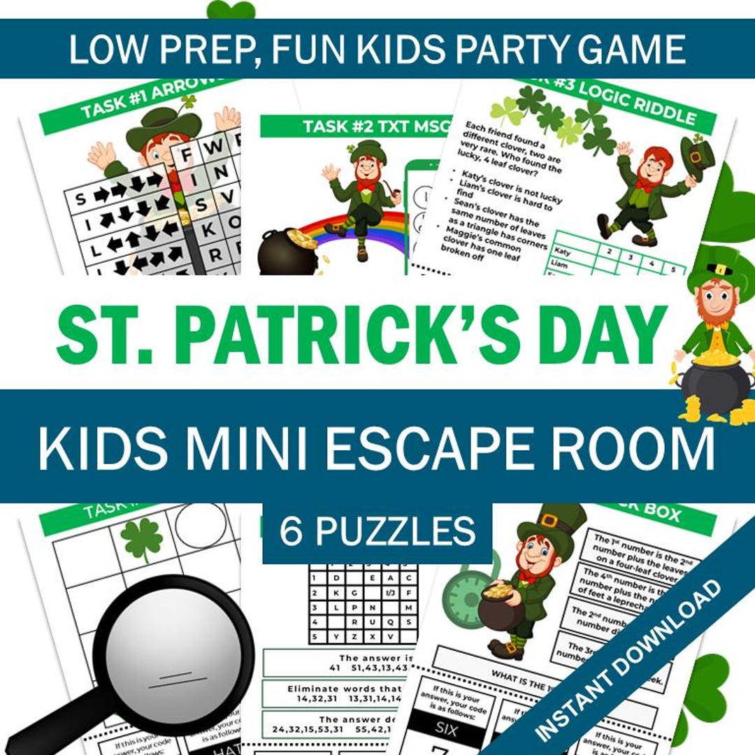 St. Patricks Day Printable Escape Room for Kids | Birthday Party Game ...