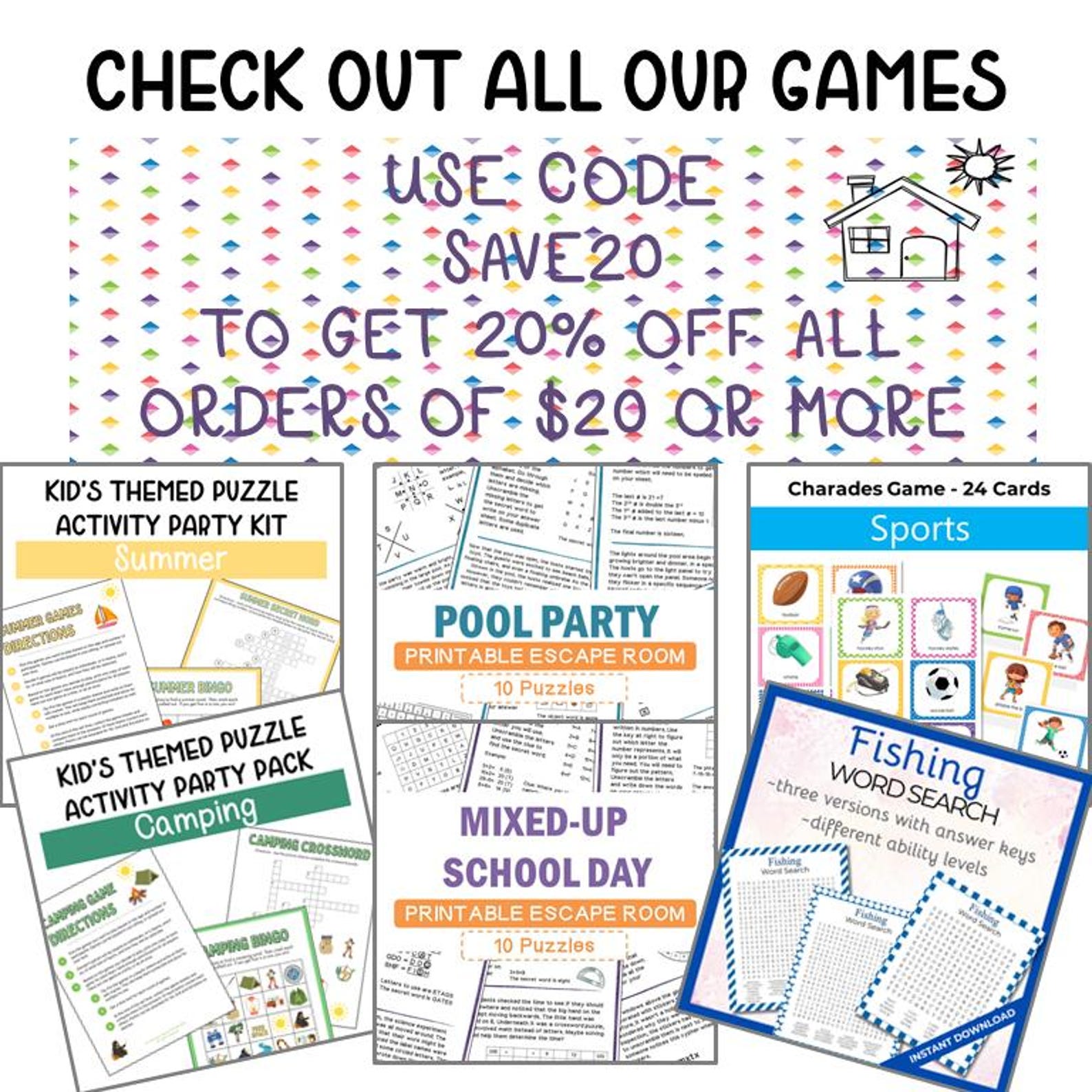 Summer Printable Party Games Bundle - Puzzle Party Game Kit- Fun Party ...