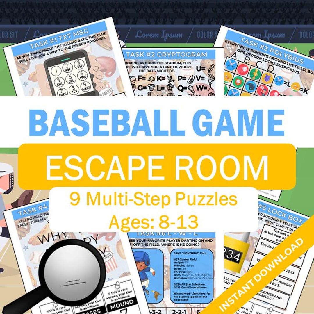 Baseball Game Printable Escape Room Game Kit for Kids, Birthday Party ...