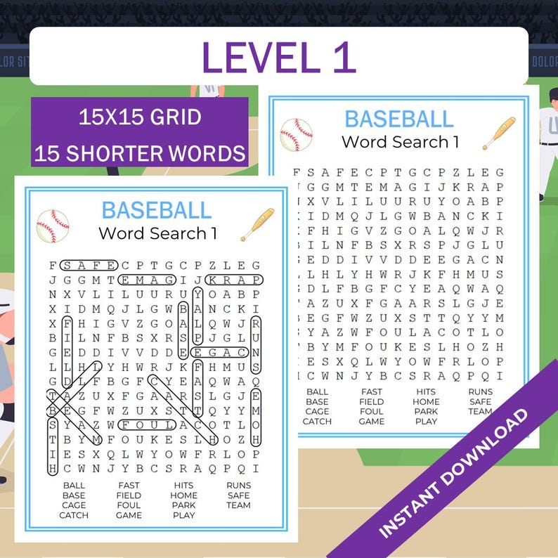 Baseball Word Search Puzzle: Printable Party Game (PDF Download, 3 ...