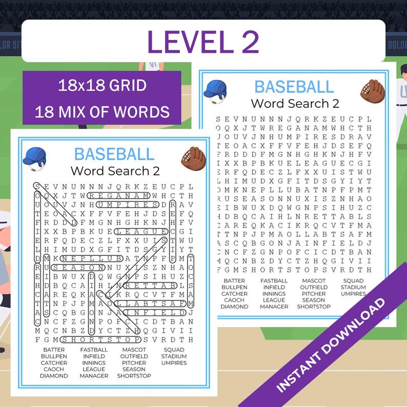 Baseball Word Search Puzzle: Printable Party Game (PDF Download, 3 ...