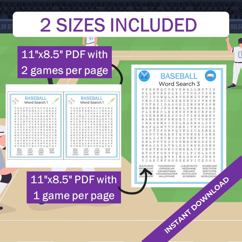Baseball Word Search Puzzle: Printable Party Game (PDF Download, 3 ...