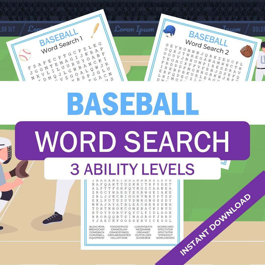 Baseball Word Search Puzzle: Printable Party Game (PDF Download, 3 ...