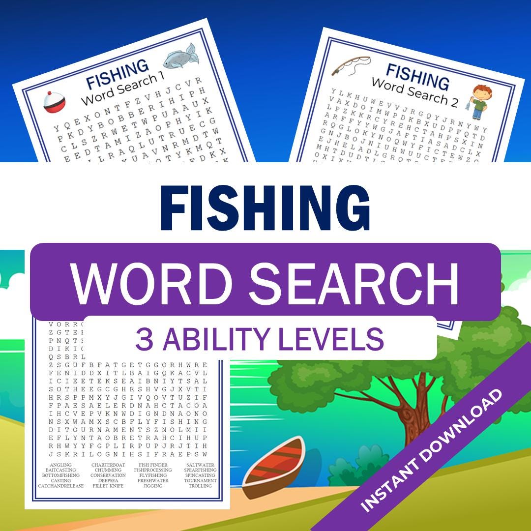 Fishing Word Search Puzzle: 3 Difficulty Levels (digital PDF) - Etsy