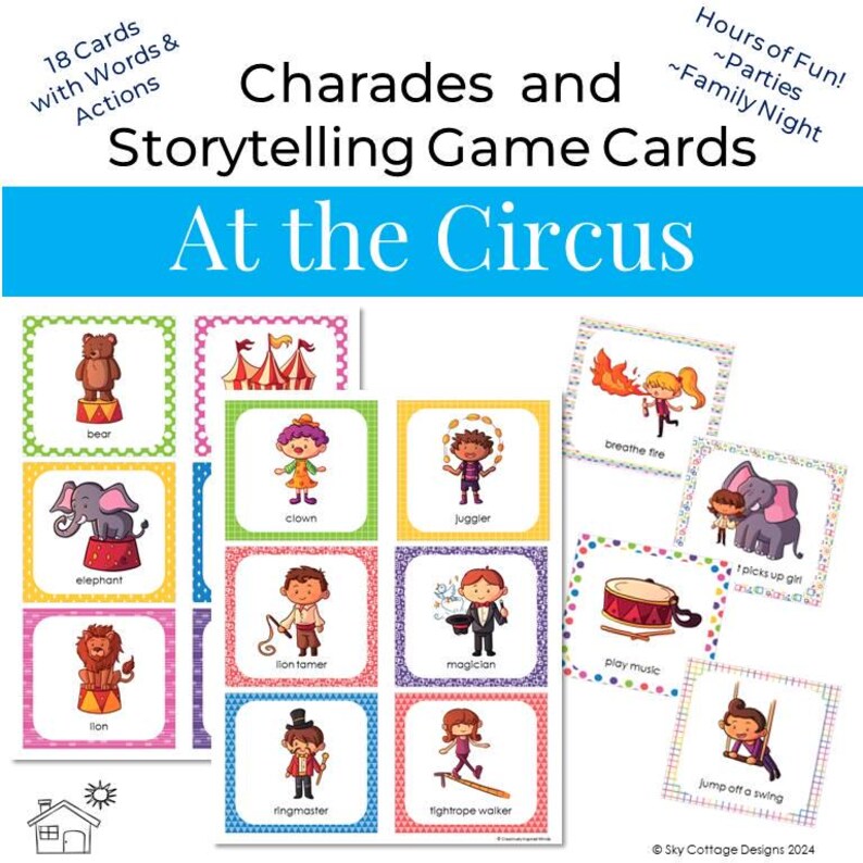 Charades Card Game Ideas for Kids Birthday Party, Family Game Night ...