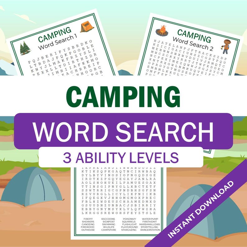 Camping Word Search Puzzle: Family Game (digital PDF) - Etsy Australia