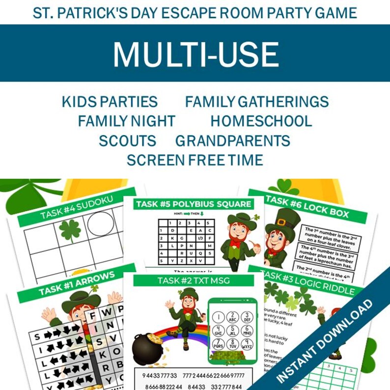 St. Patricks Day Printable Escape Room for Kids | Birthday Party Game ...