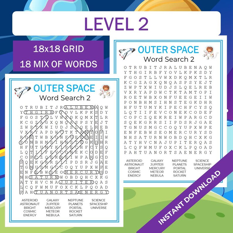 Outer Space Word Search Puzzle: Printable Kids' Activity (PDF Download ...