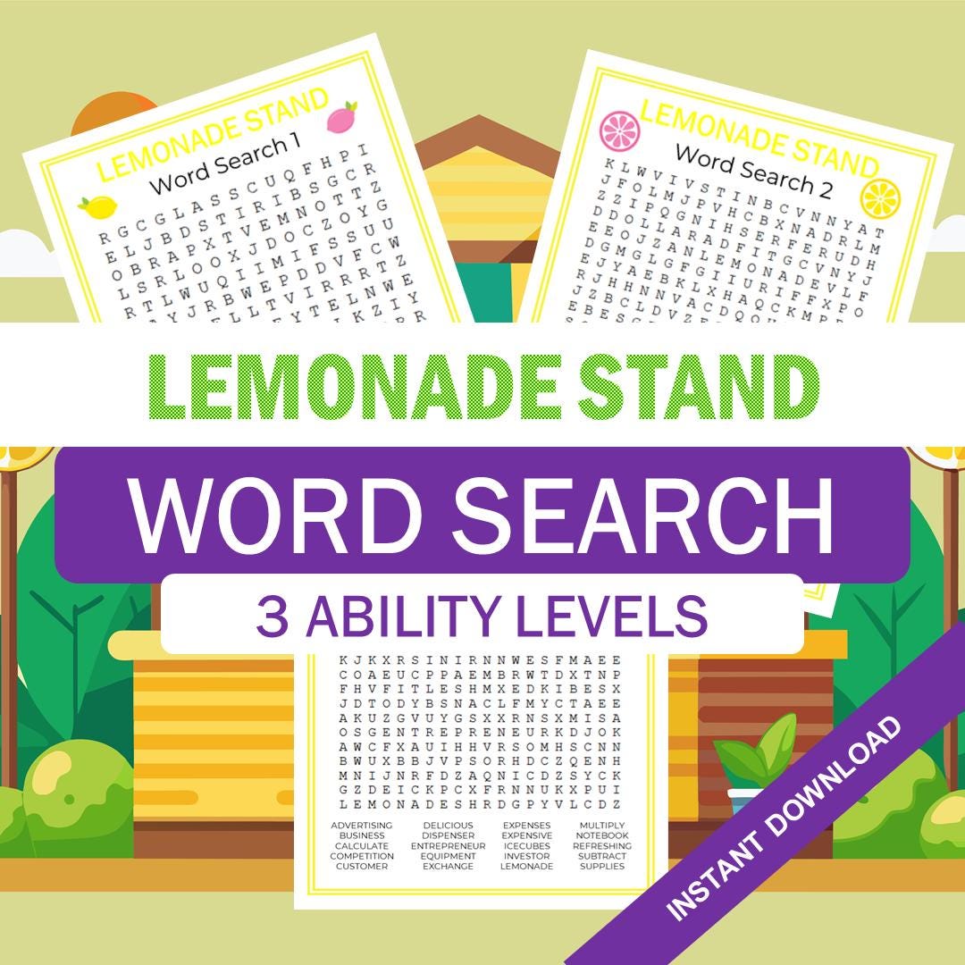 Lemonade Stand Word Search Puzzle: Summer Party Game (printable PDF) - Etsy