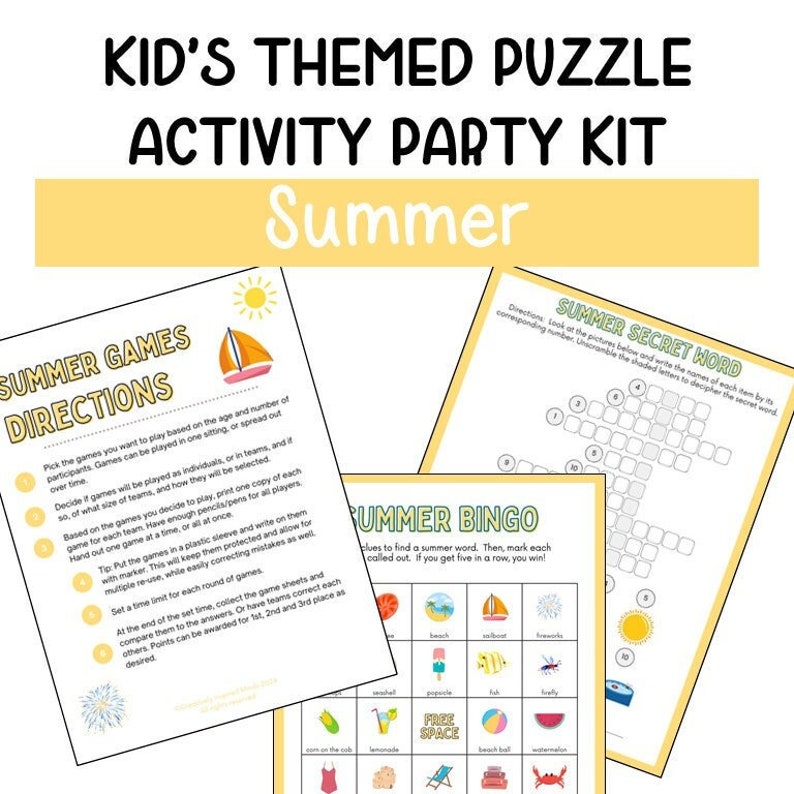 Summer Printable Party Games Bundle - Puzzle Party Game Kit- Fun Party ...