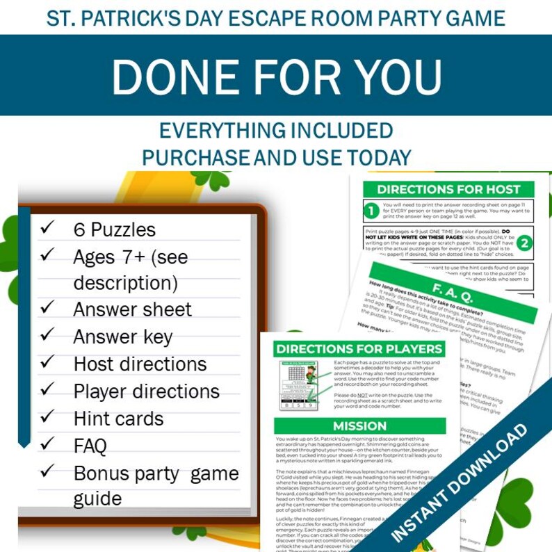 St. Patricks Day Printable Escape Room for Kids | Birthday Party Game ...