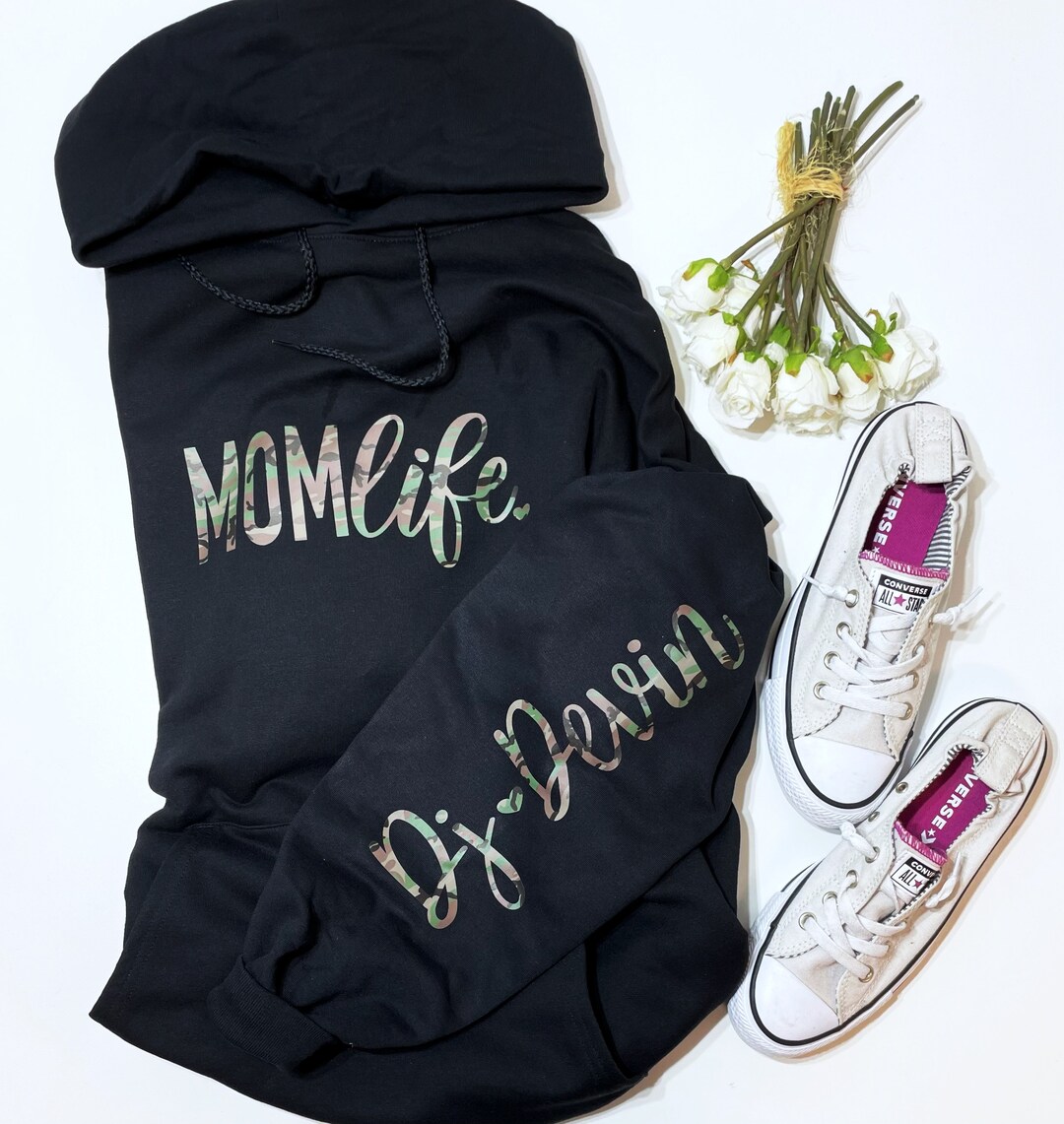 Mom Life Camo Print Hoodie: Personalized Sleeve, Gift for Mom - Etsy