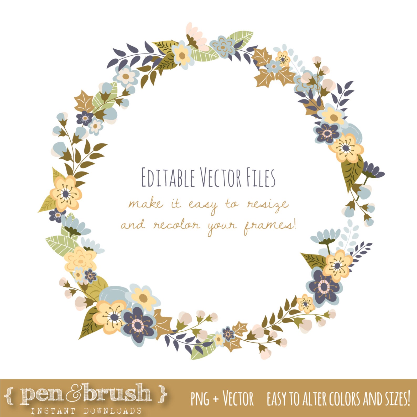 Floral Wreath Clipart, Floral Clipart Frames, Clipart Wreaths, Digital ...