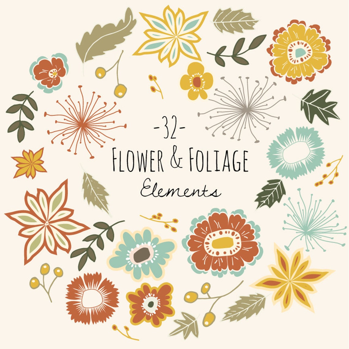 Floral Clipart Set, Spring Wildflowers Clipart, Flower Clip Art ...