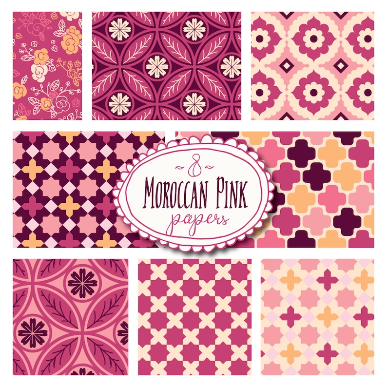 Moroccan Digital Paper Pack, Pink Magenta, Moroccan Papers, Digital ...