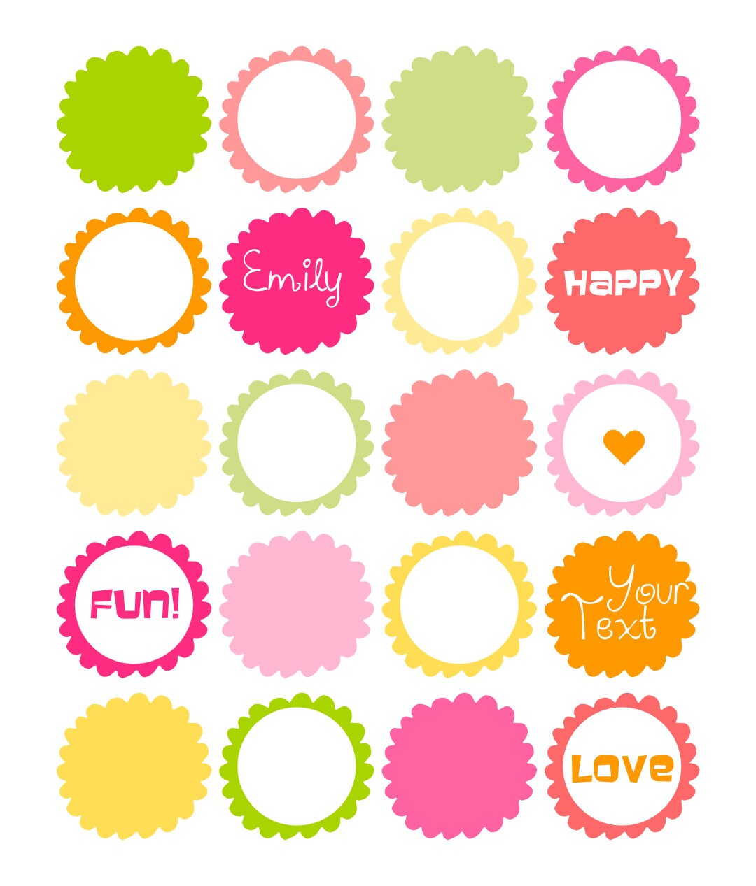 Frame Clipart Set, 20 Digital Frames, Round Frames, Scalloped Circle ...