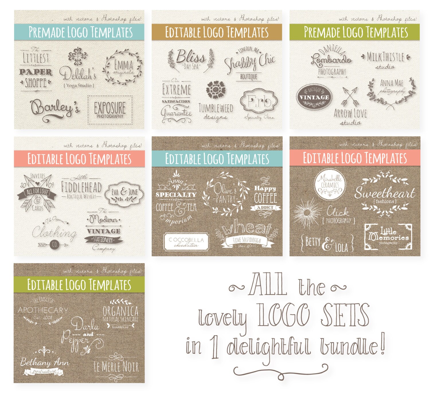 Premade Logo Bundle // Editable Templates // PSD & Vector EPS - Etsy