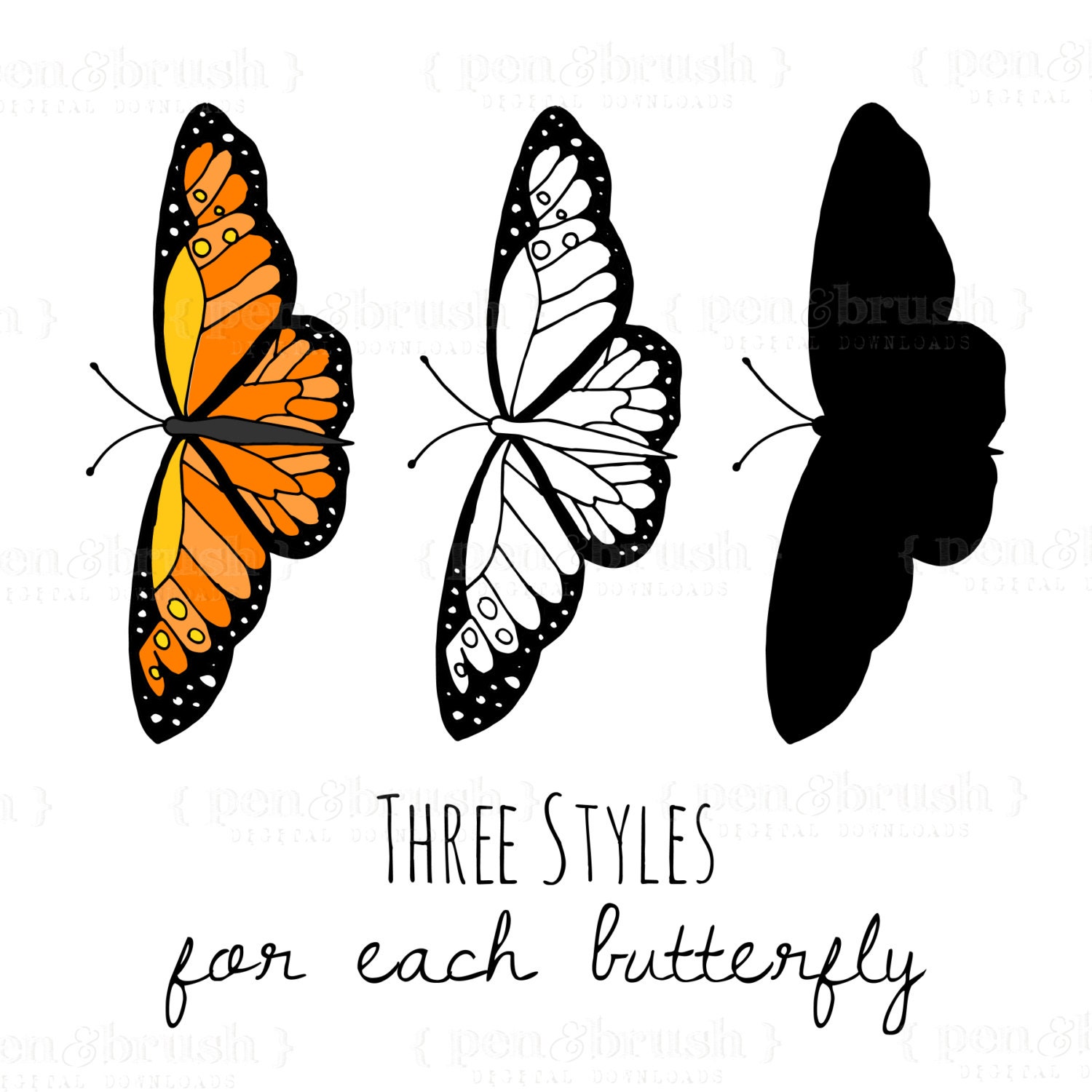 Butterfly Clipart Set, Orange Monarch Butterfly Clip Art, Botanical ...