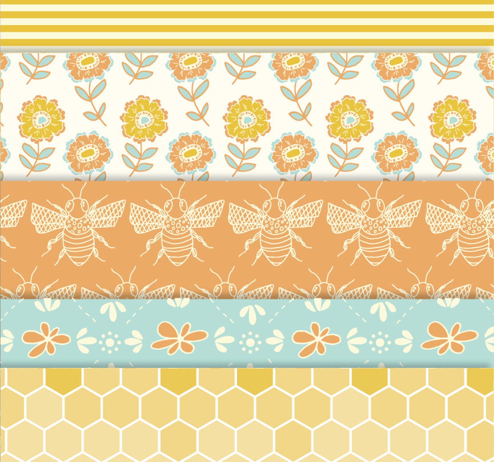 Honey Bee Digital Paper Pack // Cute Bumble Bee Papers PNG JPG Seamless ...