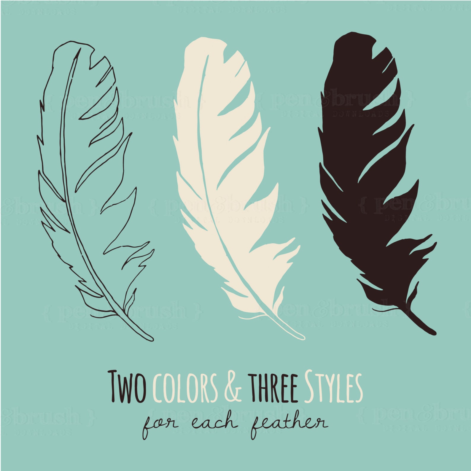 Feather Clipart Set, Hand Drawn Clipart Feathers, Boho Feathers, Tribal ...