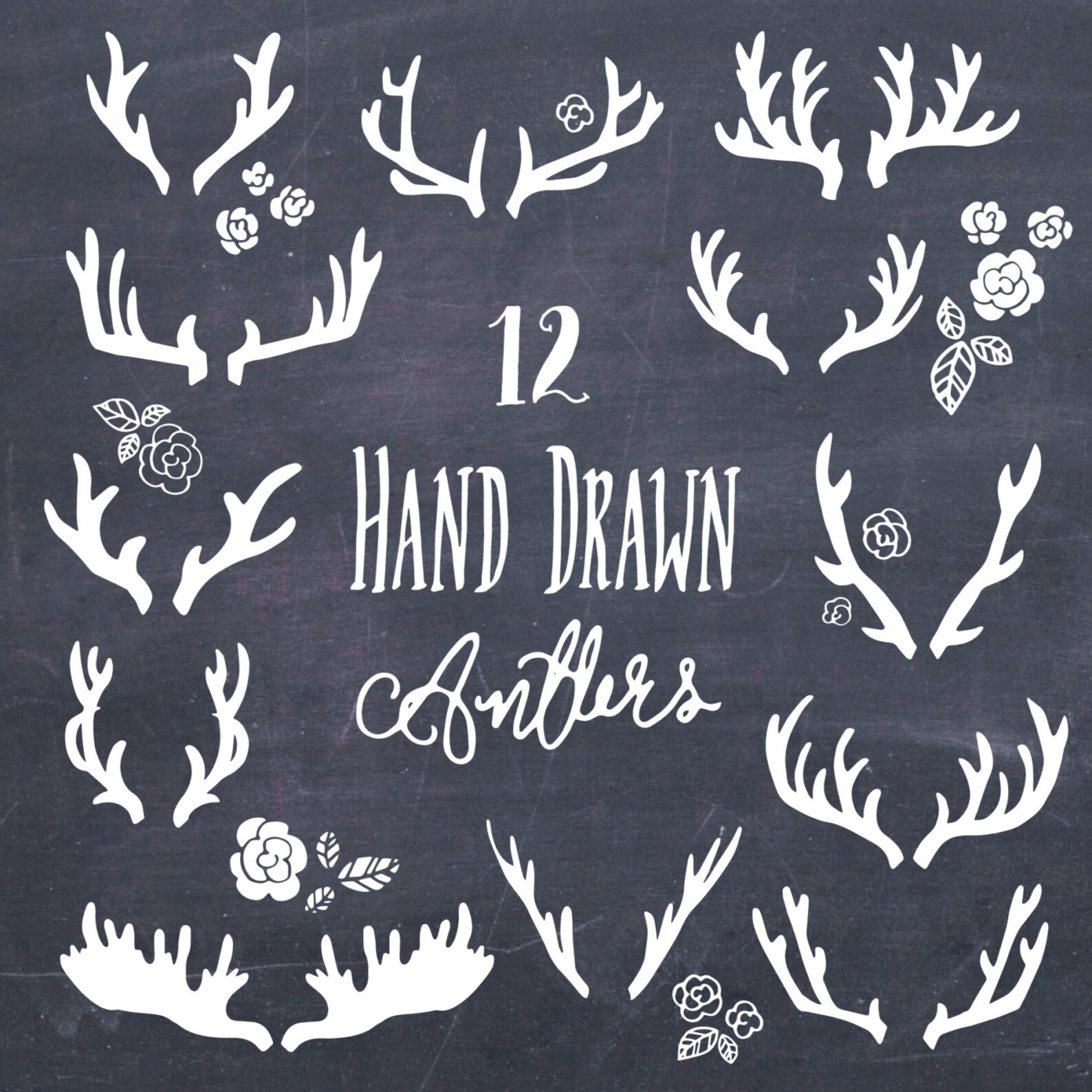 Reindeer Antlers Clipart Set, Christmas Clipart, Deer Moose Elk Stag ...