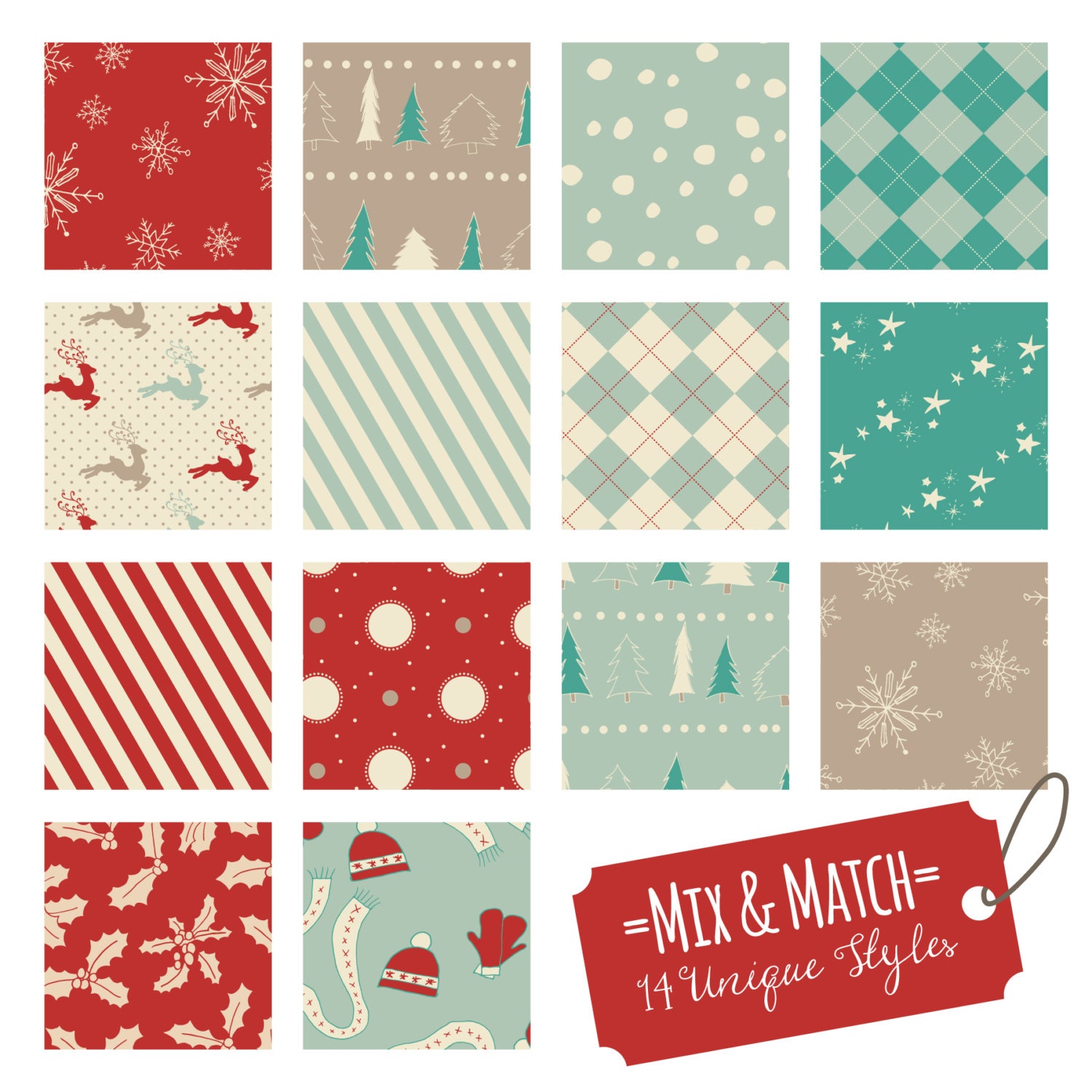 Christmas Digital Paper Pack, 14 Sweet Digital Christmas Papers ...