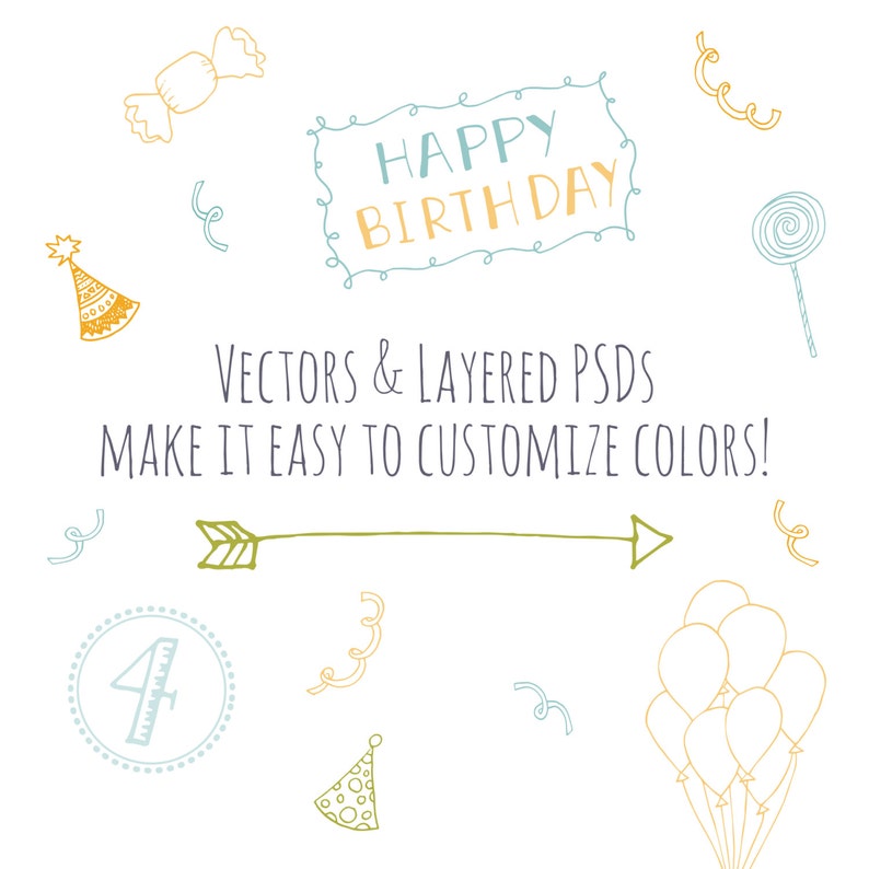 Happy Birthday Clip Art Set // Hand Lettering Word Art // Photoshop ...