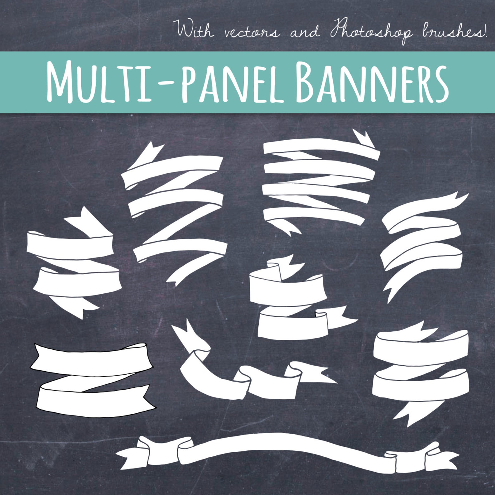 Folded Banners & Ribbons Clip Art // Hand Drawn Frame // Chalkboard ...