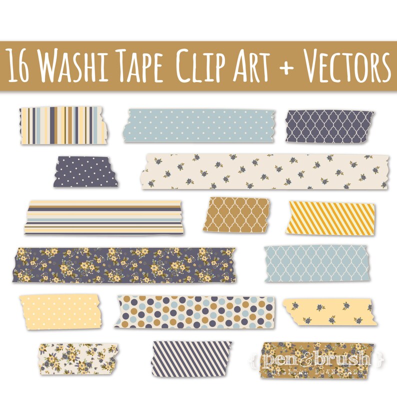 Digital Washi Tape Clipart Set, Cute Floral Pattern Washi Clip Art ...