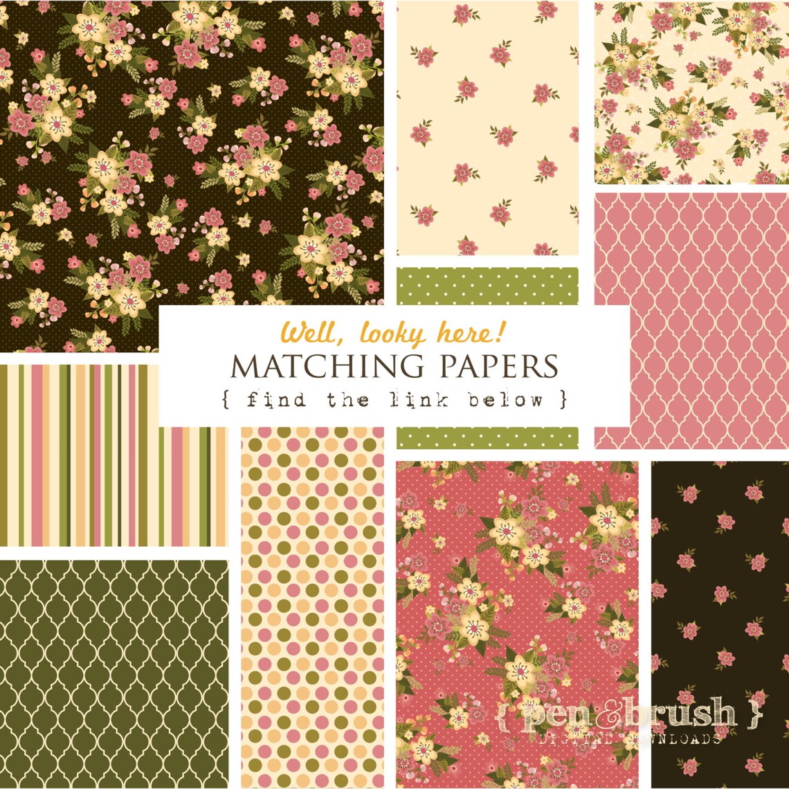 Cute Digital Washi Tape Clipart, Vintage Floral, Floral Washi Clip Art ...