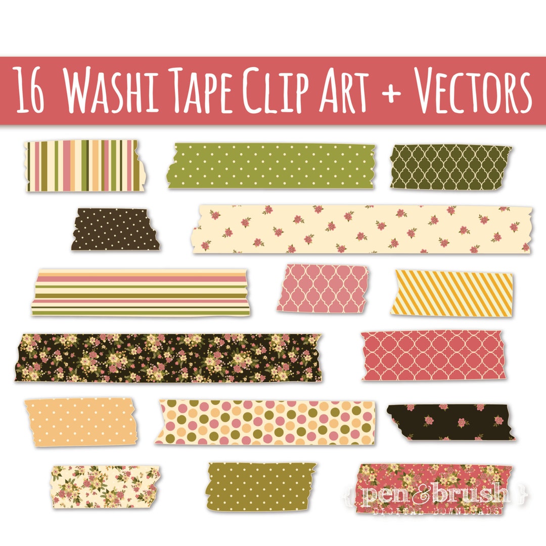 Cute Digital Washi Tape Clipart, Vintage Floral, Floral Washi Clip Art ...