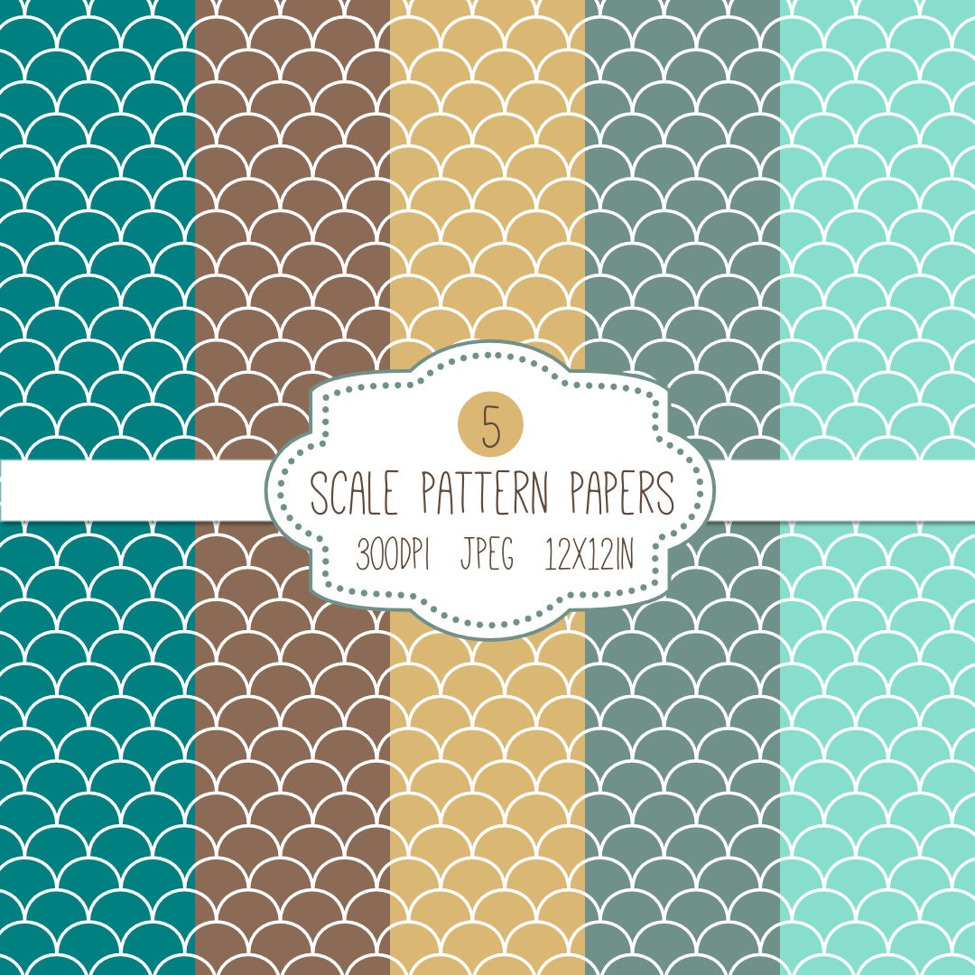 Scale Pattern Paper Pack, Digital Papers, Asian, Oriental, Blue Green ...