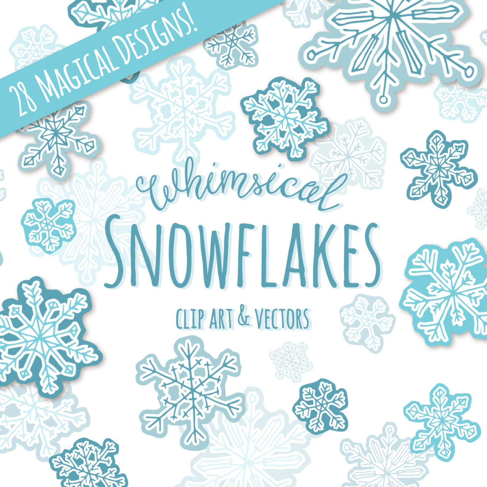 Whimsical Snowflakes Clipart Set, Winter Clipart, Christmas Clipart ...