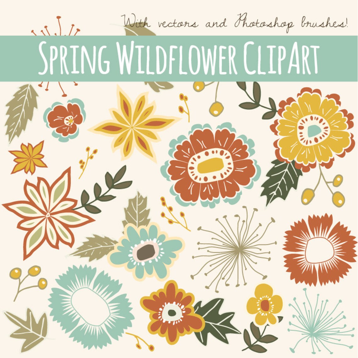 Floral Clipart Set, Spring Wildflowers Clipart, Flower Clip Art ...