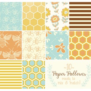 Honey Bee Digital Paper Pack // Cute Bumble Bee Papers PNG JPG Seamless ...