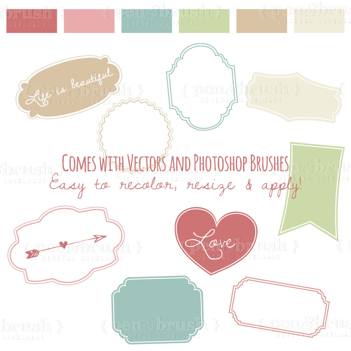 Frames Clipart + Labels Clipart Set, Cute Frame Shapes, Vector Frames ...